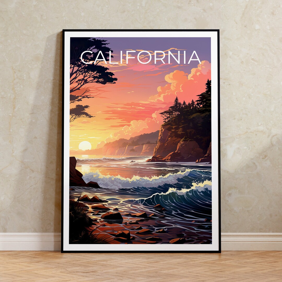 California Travel Poster, California Coast Wall Art, Beach Print ...