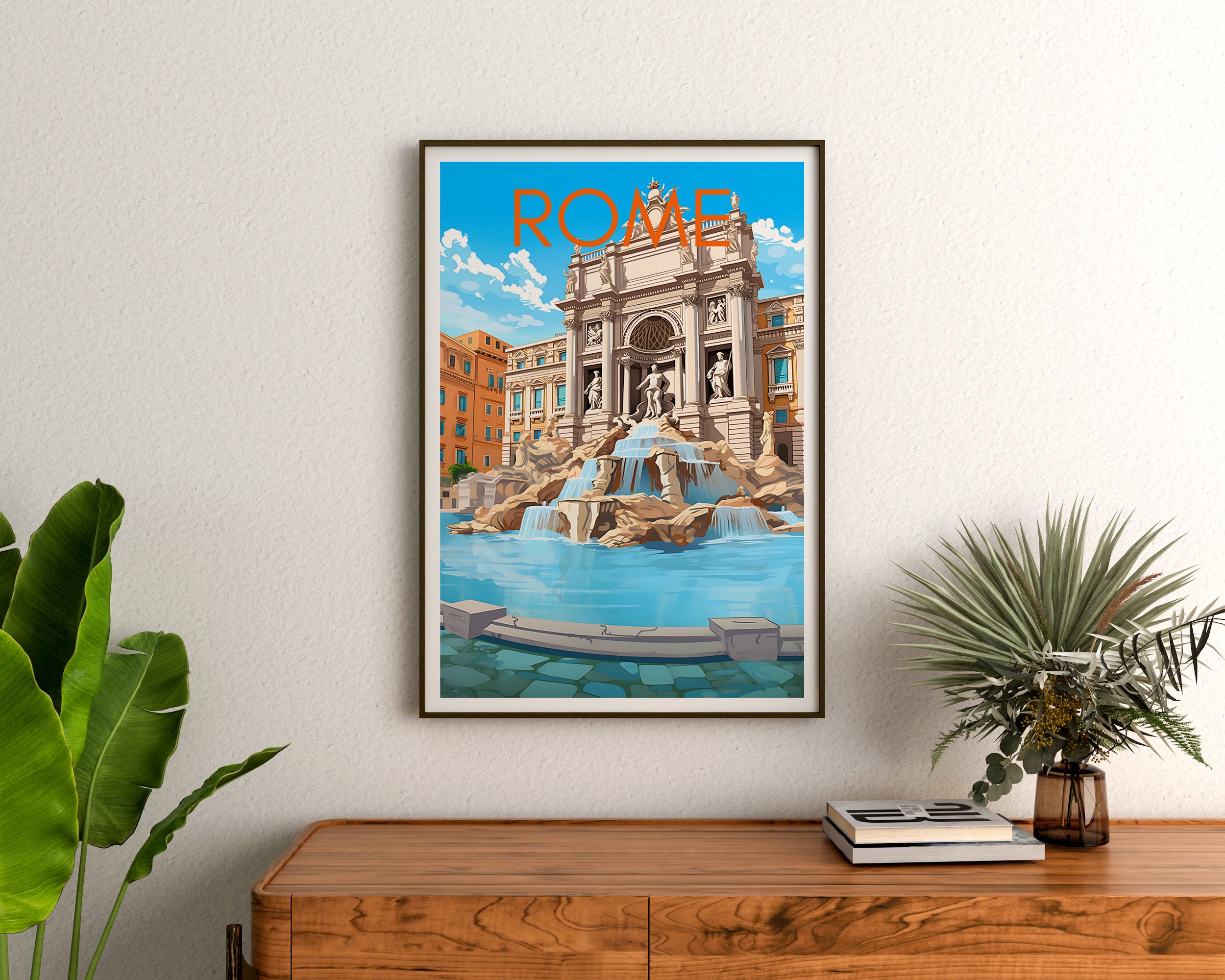 Rome Travel Poster, Italy Wall Art, Trevi Fountain Print, Italy Poster ...