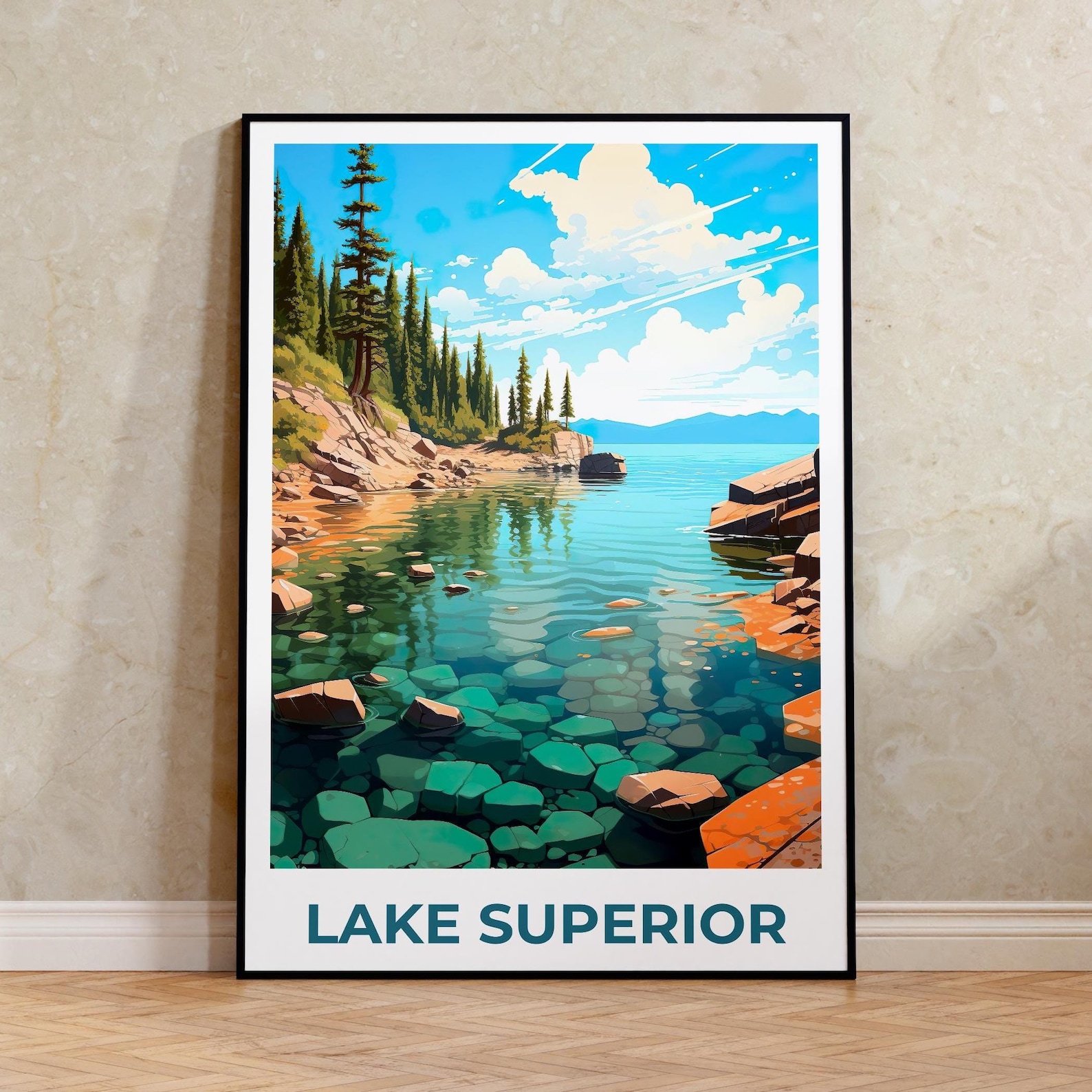 Lake Superior Poster, Great Lakes Print, Michigan Poster, Forest Print ...