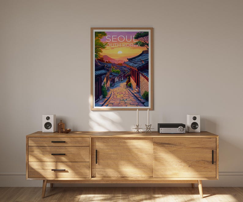 Seoul Poster, South Korea Travel Print, Asia Art, Bukchon Hanok Village ...