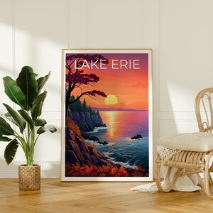 Lake Erie Travel Poster, Great Lakes Wall Art, Great Lakes Print, Lake ...