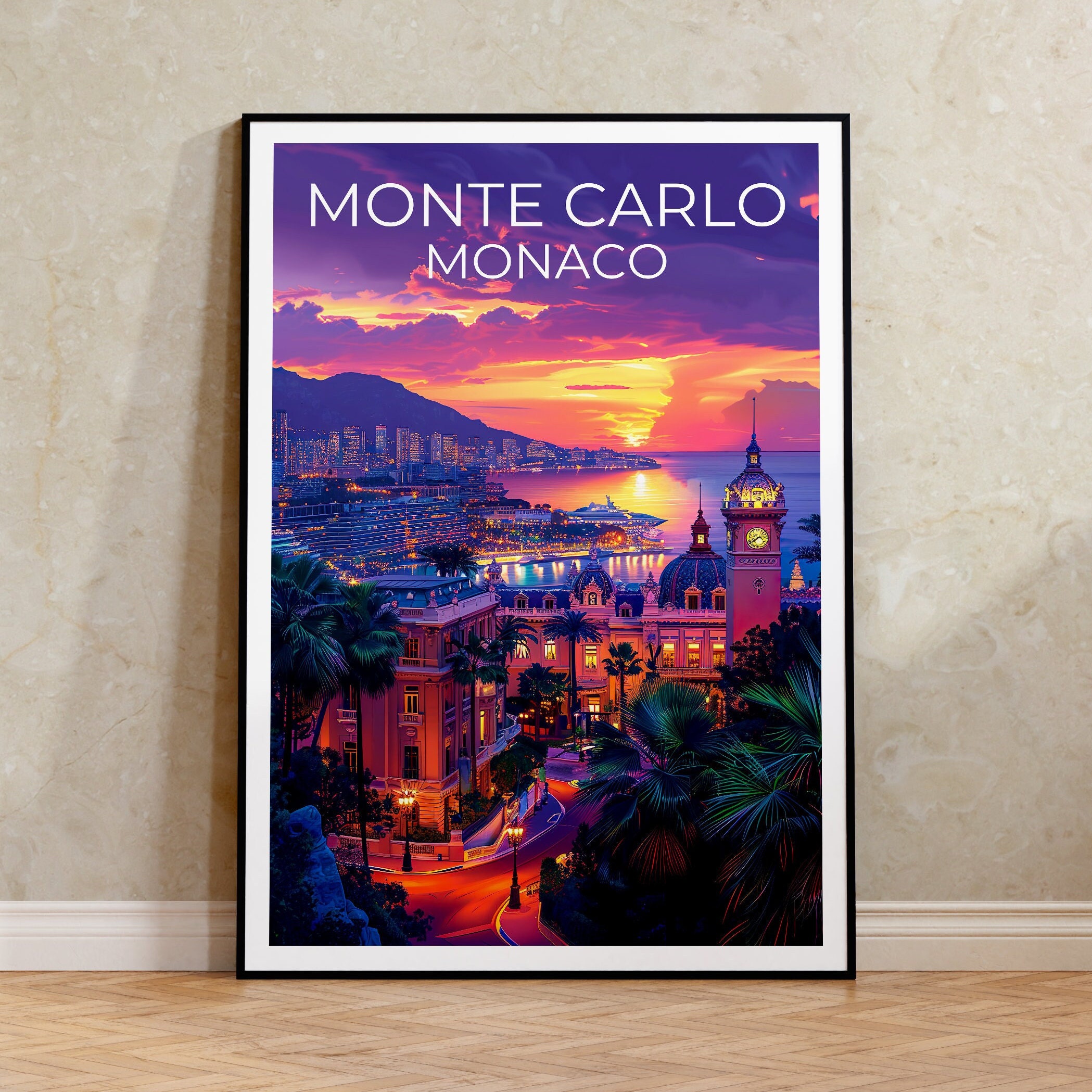 Monte Carlo Travel Poster, Monaco Wall Art, Monaco Print, Monte Carlo ...