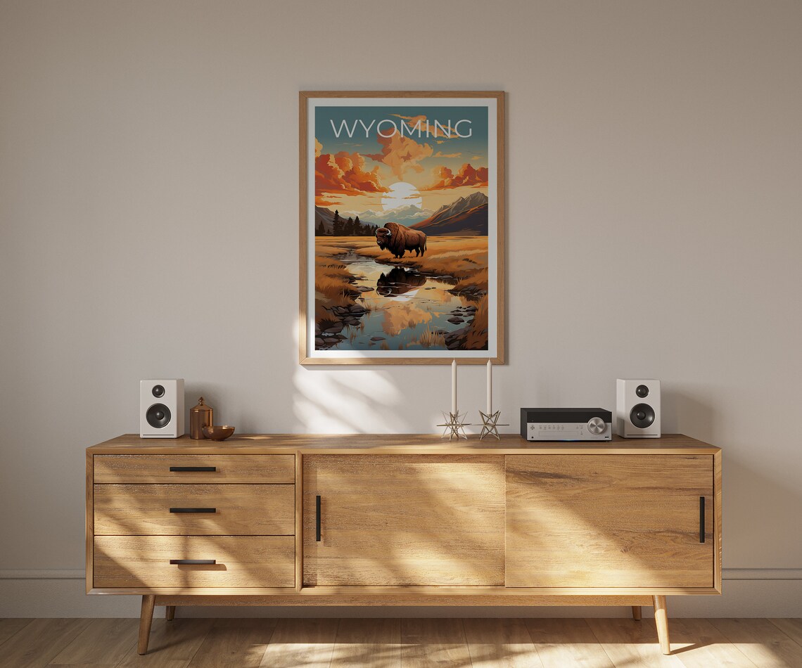 Wyoming Poster, Bison Print, Bison Art, Bison Print, Wyoming Travel ...