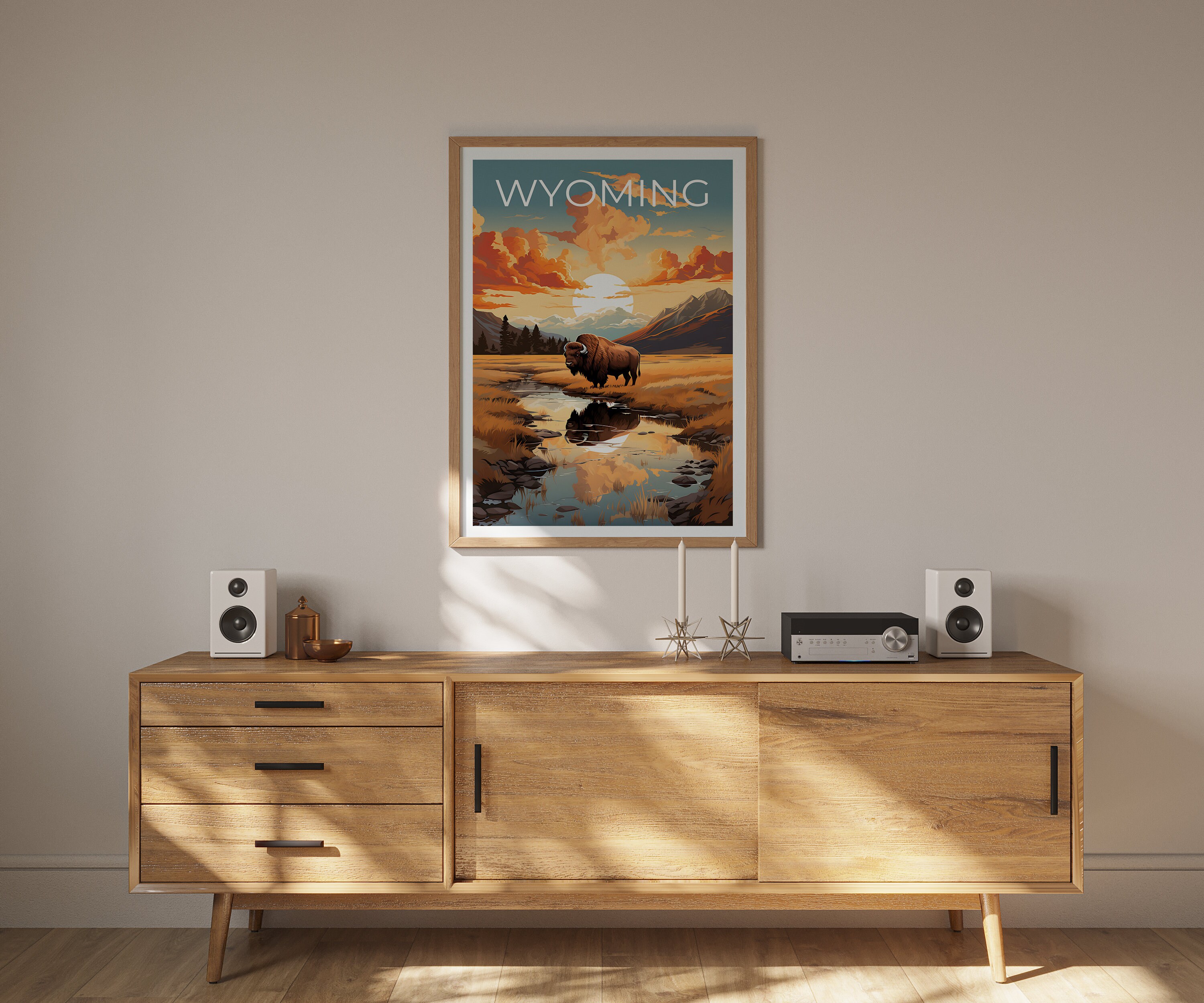 Wyoming Poster, Bison Print, Bison Art, Bison Print, Wyoming Travel ...