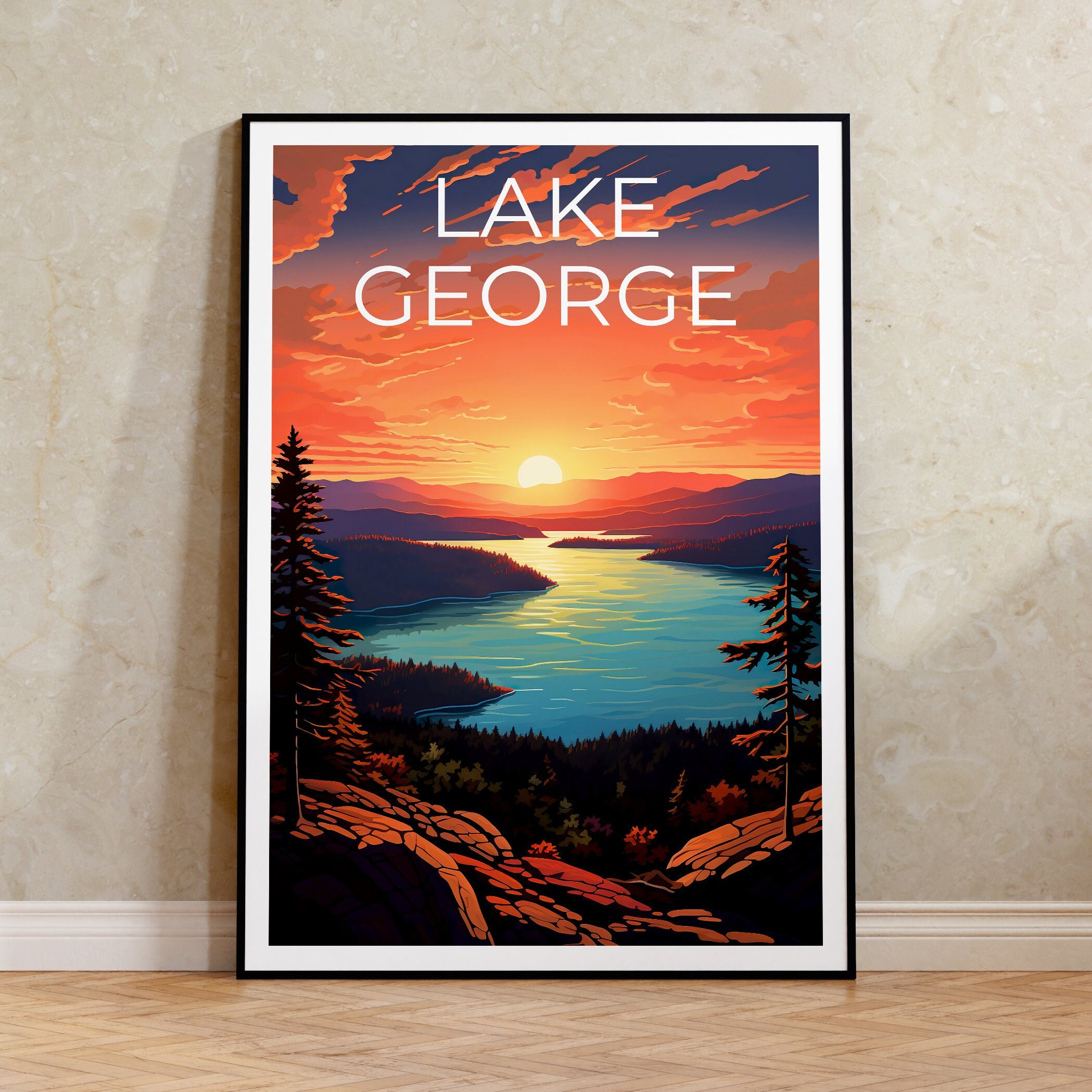 Lake George Travel Poster, New York Wall Art, New York Print, Lake ...