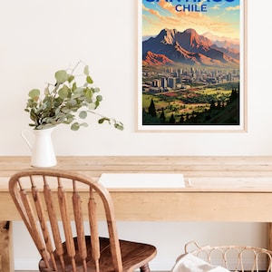 Santiago Chile Print, Skyline Mountain Wall Art, South America Travel ...