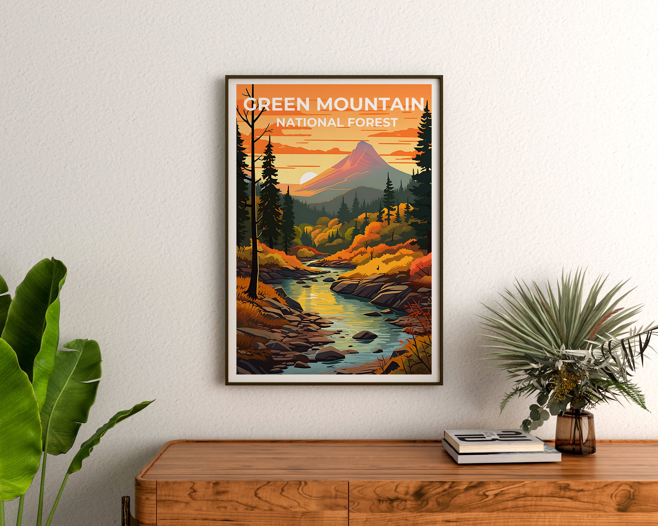 Green Mountain Poster Vermont Wall Art Vermont Print Green - Etsy
