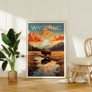 Wyoming Poster, Bison Print, Bison Art, Bison Print, Wyoming Travel ...