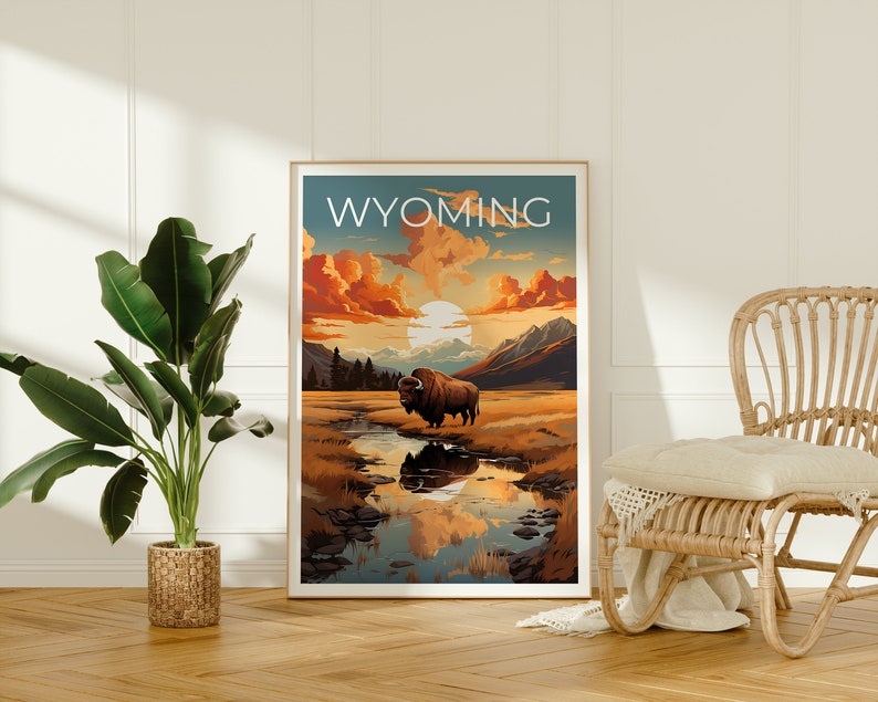 Wyoming Poster, Bison Print, Bison Art, Bison Print, Wyoming Travel ...