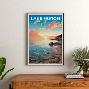 Lake Huron Travel Poster, Great Lakes Art, Great Lakes Print, Lake ...