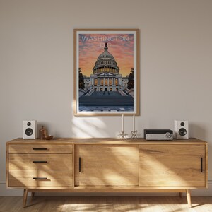 Washington DC Travel Poster, Capitol Building Wall Art, Capitol ...