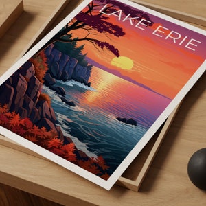 Lake Erie Travel Poster, Great Lakes Wall Art, Great Lakes Print, Lake ...