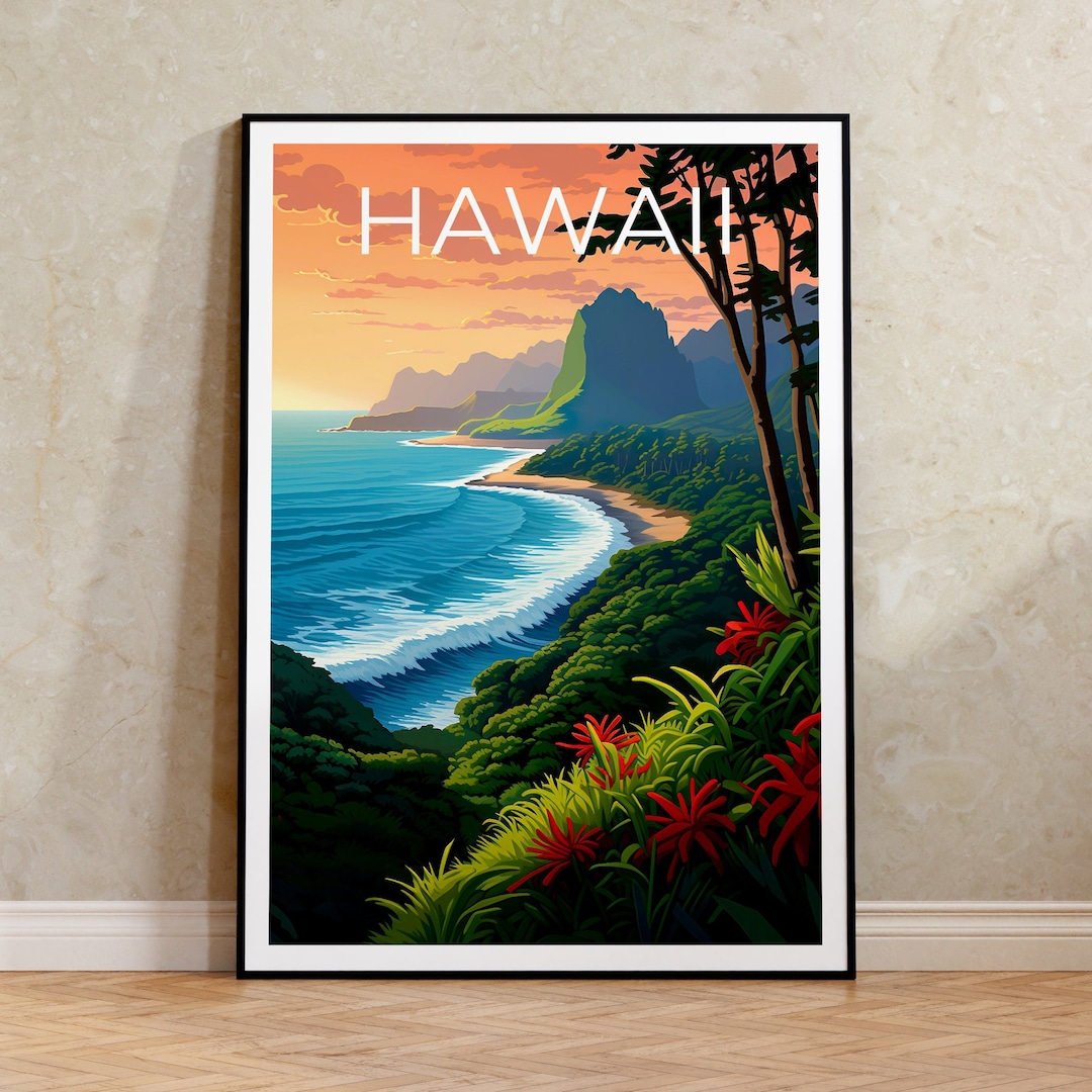 Hawaii Poster, Hawaii Print, Tropical Island Art, Hawaii Island Print ...