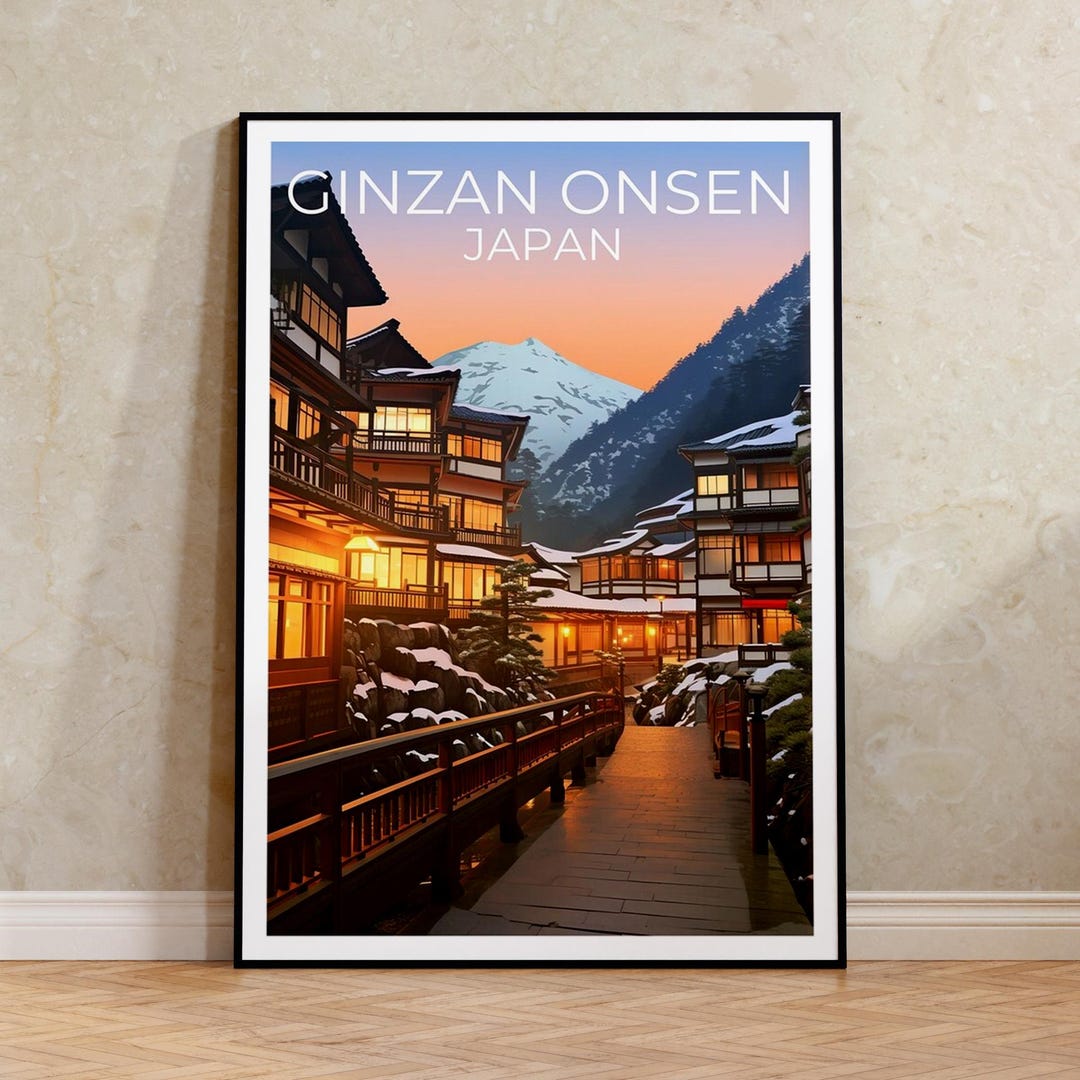 Ginzan Onsen Travel Poster, Japan Wall Art, Japan Print, Ginzan Onsen ...