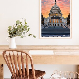 Washington DC Travel Poster, Capitol Building Wall Art, Capitol ...