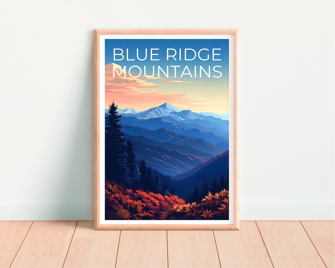 Blue Ridge Mountains Travel Poster, Nature Wall Art, Nature Print, Blue ...
