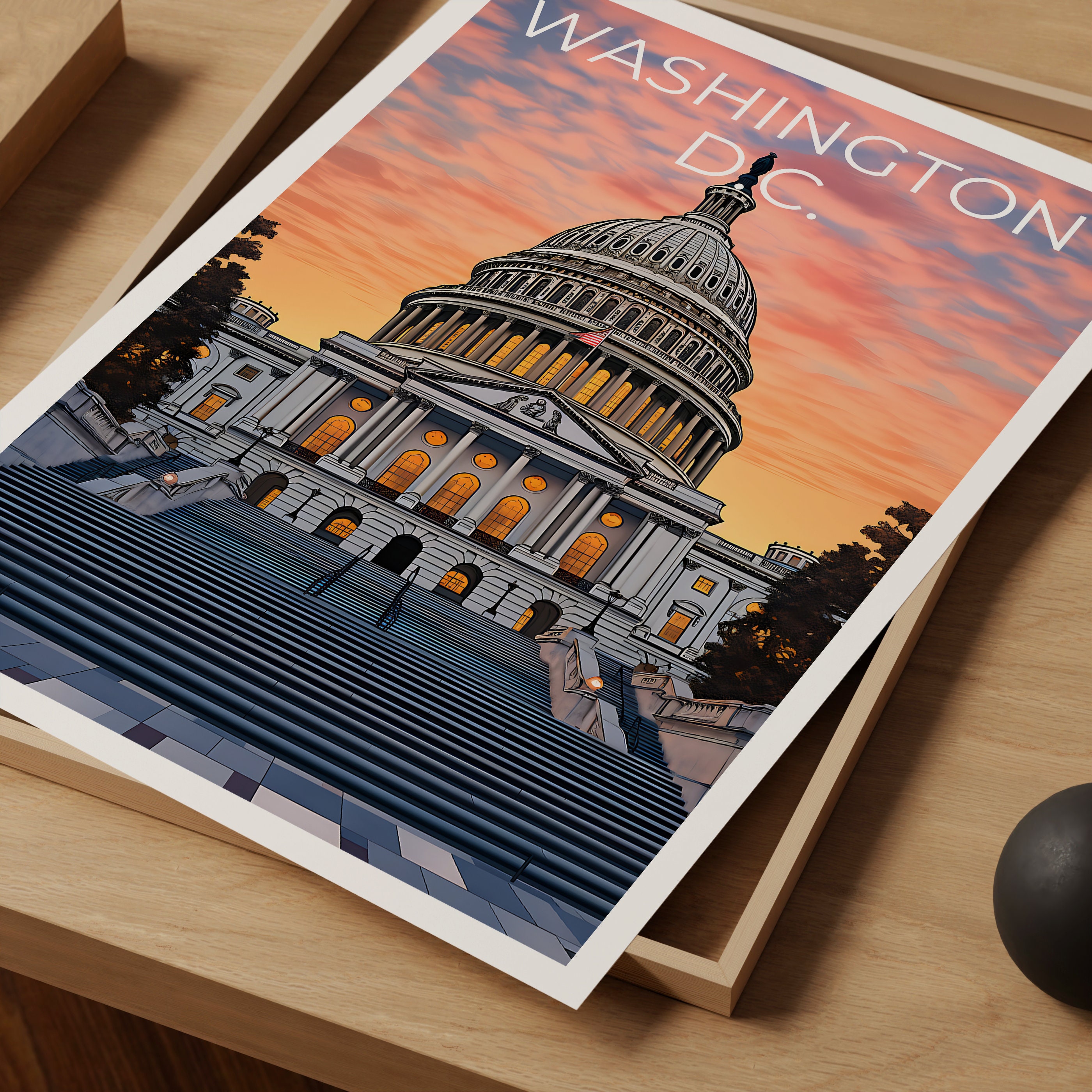 Washington DC Travel Poster, Capitol Building Wall Art, Capitol ...