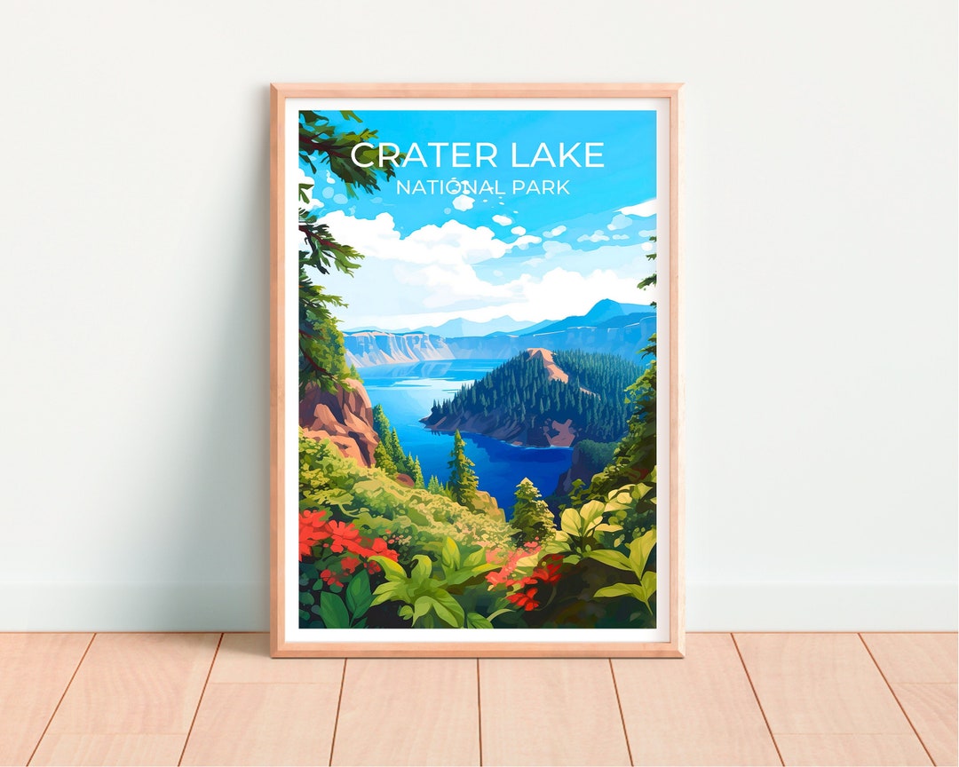 Crater Lake Travel Poster, Crater Lake Wall Art, Crater Lake Print ...