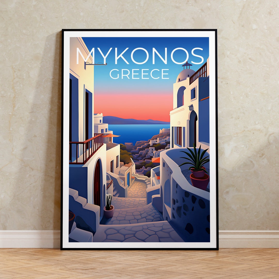 Mykonos Travel Poster, Greece Wall Art, Greece Print, Mykonos Poster ...