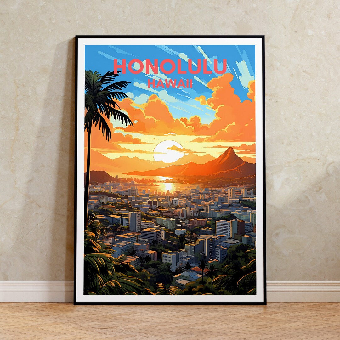 Honolulu Travel Poster, Hawaii Wall Art, Hawaii Print, Honolulu Poster ...