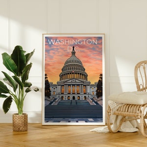Washington DC Travel Poster, Capitol Building Wall Art, Capitol ...