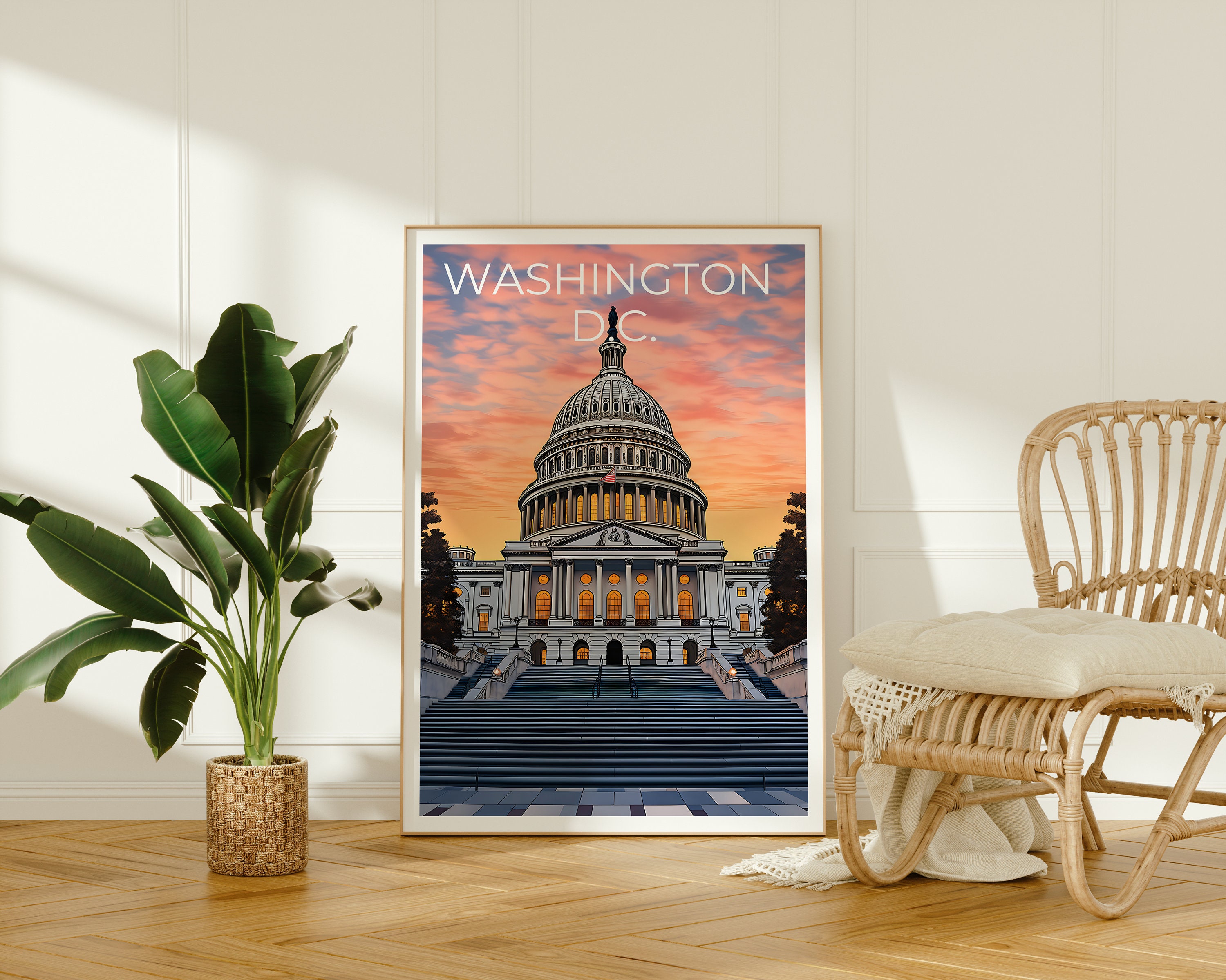 Washington DC Travel Poster, Capitol Building Wall Art, Capitol ...