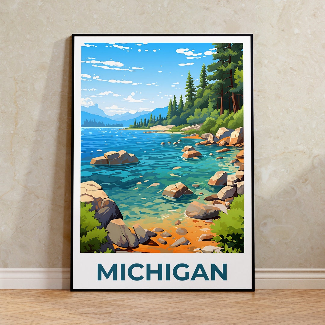 Michigan Poster, Michigan Print, Lake Michigan Poster, Lake Michigan ...