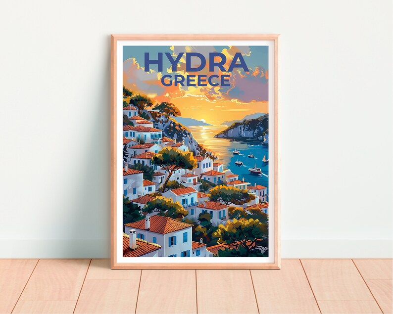 Hydra Travel Poster, Greece Wall Art, Hydra Print, Hydra Poster, Greece ...