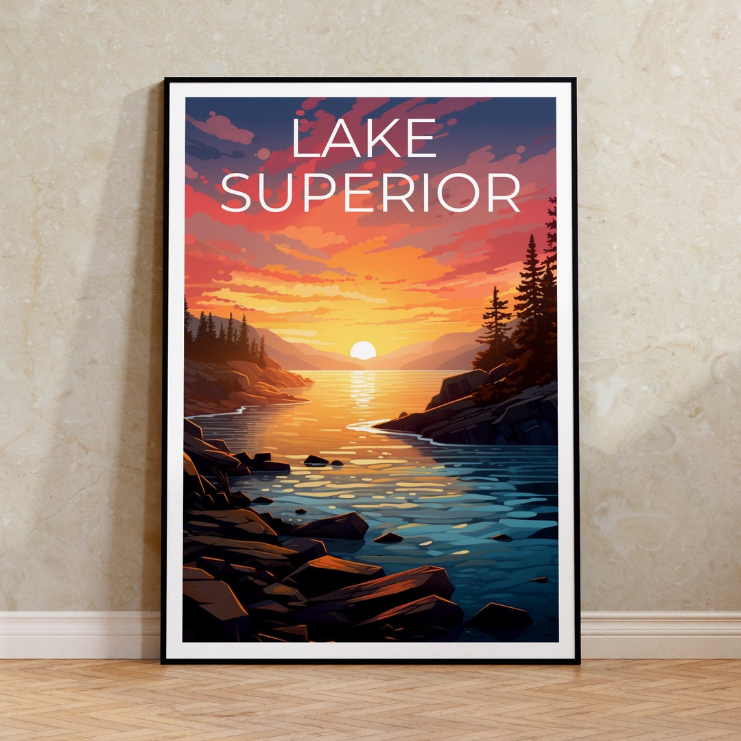Lake Superior Travel Poster, Great Lakes Wall Art, Great Lakes Print ...