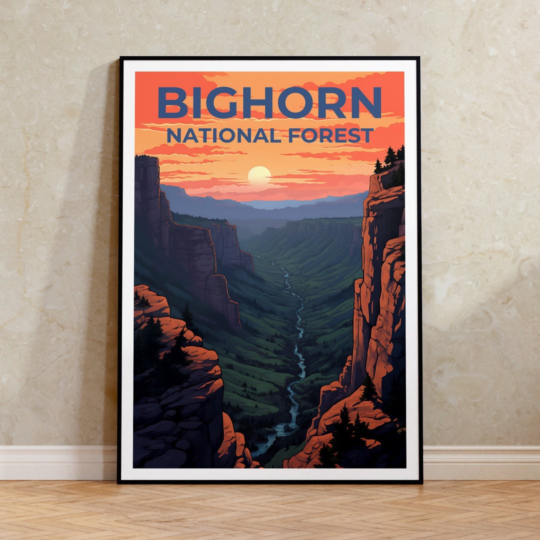 Bighorn Forest Travel Poster, Wyoming Wall Art, Wyoming Print, Bighorn ...