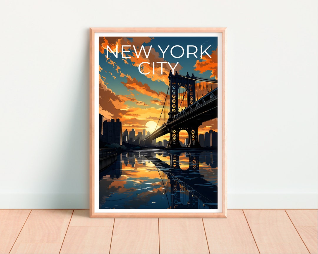 New York Travel Poster, Manhattan Bridge Wall Art, Manhattan Bridge ...