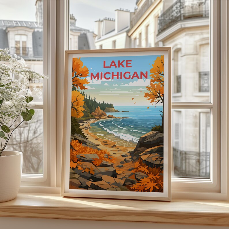 Lake Michigan Travel Poster, Great Lakes Wall Art, Great Lakes Print ...