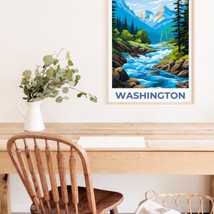 Washington State Poster, Cascades Travel Print, Forest Art, Washington ...