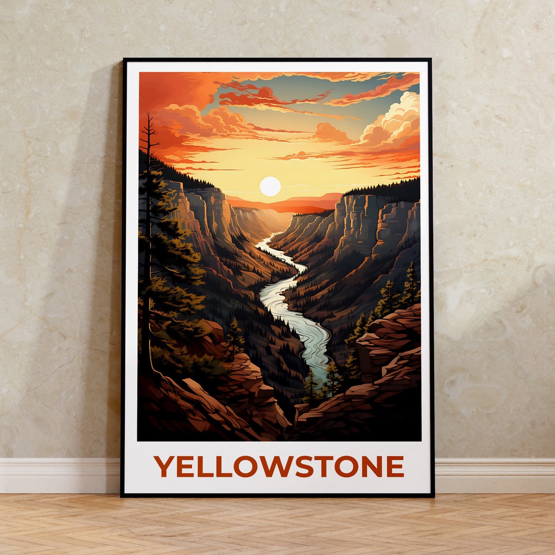 Yellowstone Travel Poster, Wyoming Wall Art, Wyoming Print, Yellowstone ...