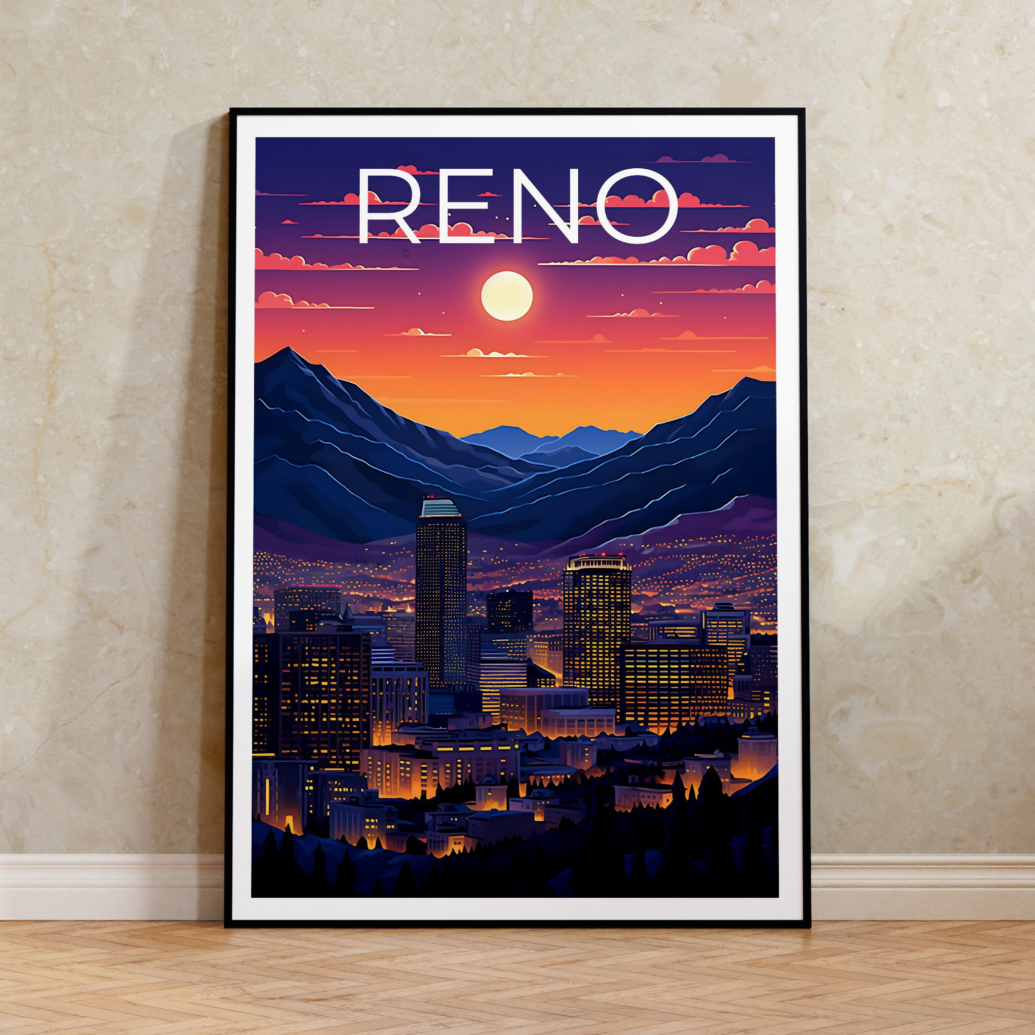 Reno Travel Poster Nevada Wall Art Nevada Print Reno - Etsy