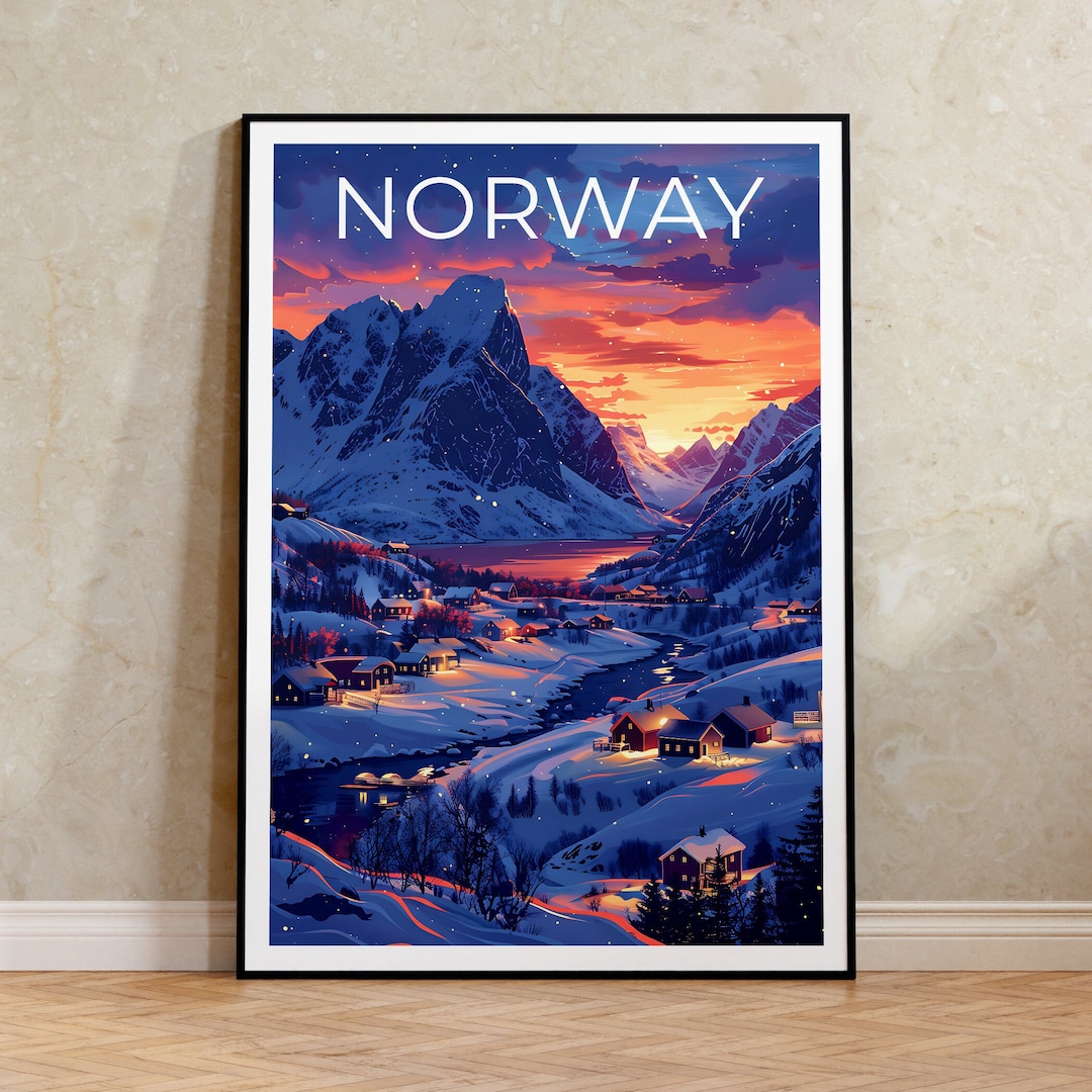 Norway Travel Poster, Winter Wall Art, Europe Print, Norway Poster ...