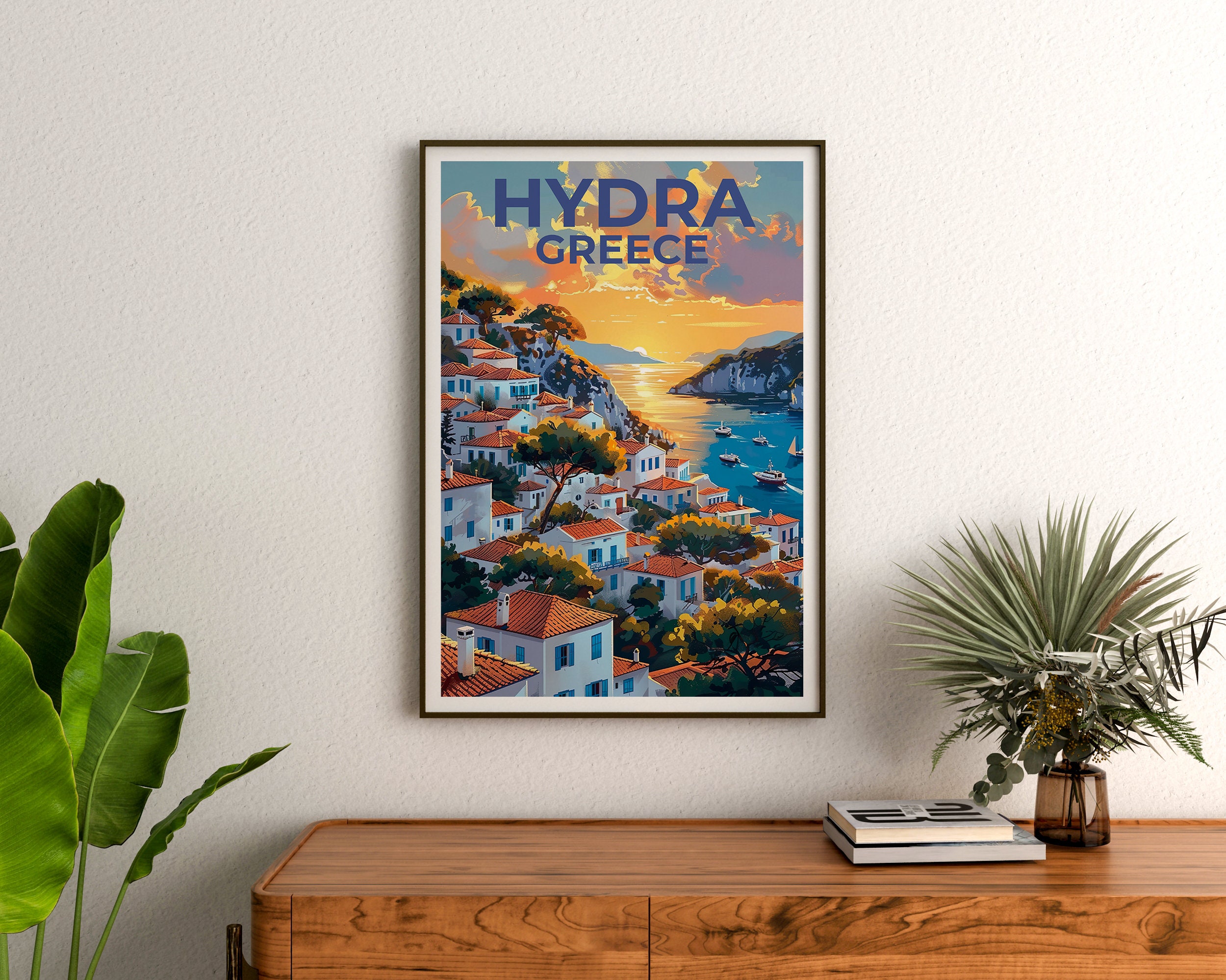 Hydra Travel Poster, Greece Wall Art, Hydra Print, Hydra Poster, Greece ...