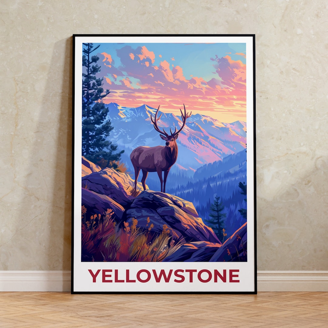 Yellowstone Travel Poster, Deer Wall Art, Deer Print, Yellowstone ...