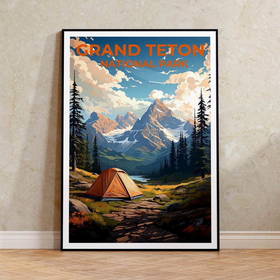 Grand Teton Travel Poster, Wyoming Wall Art, Wyoming Print, Grand Teton ...