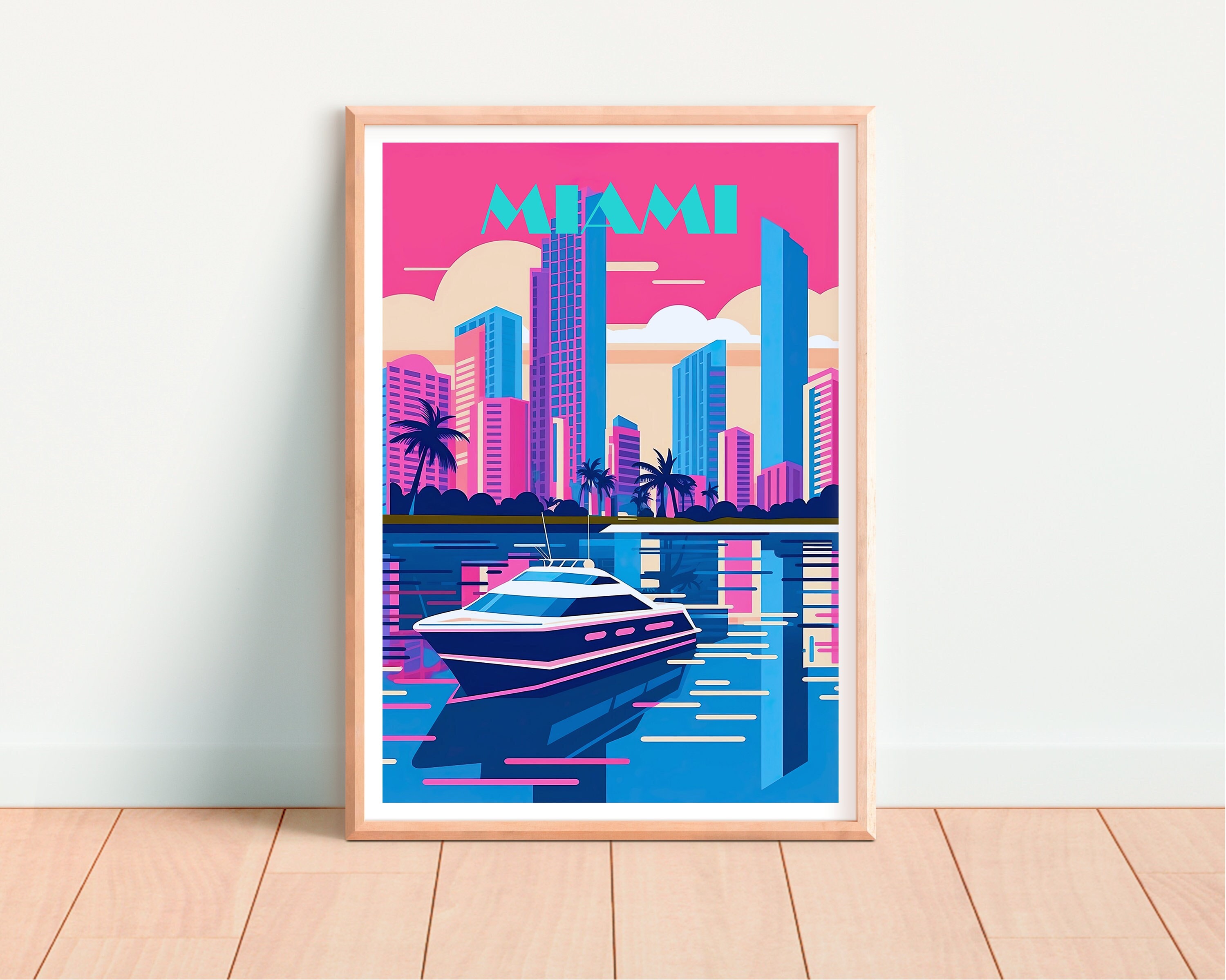 Miami Travel Poster, Miami Wall Art, Miami Print, City Skyline Poster ...