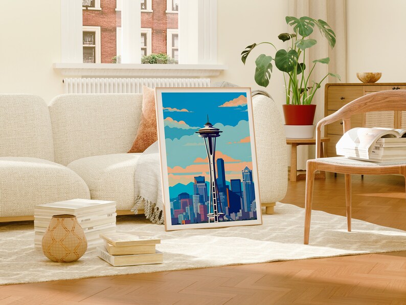 Seattle Travel Poster Space Needle Wall Art Seattle Skyline - Etsy