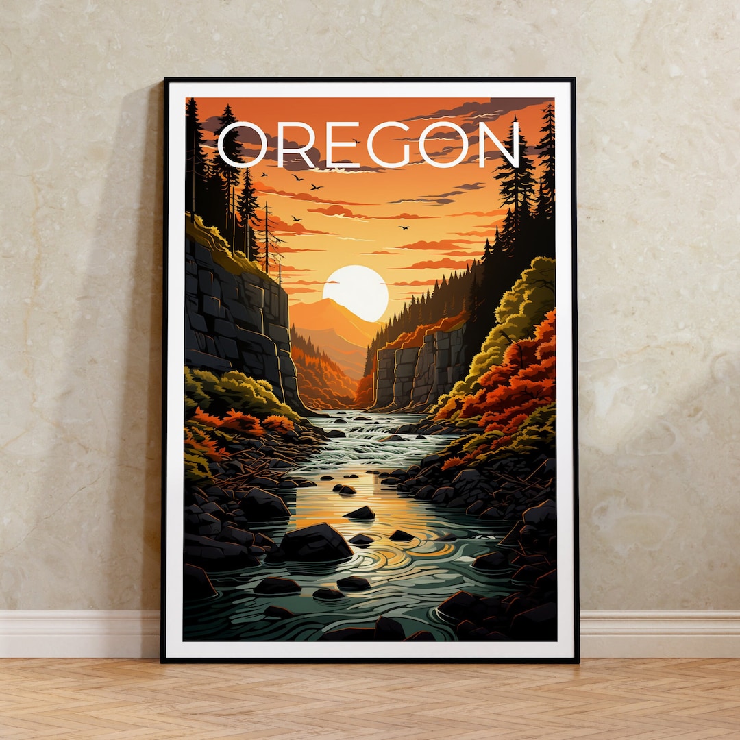 Oregon Travel Poster, Trees Wall Art, Forest Print, Nature Poster ...