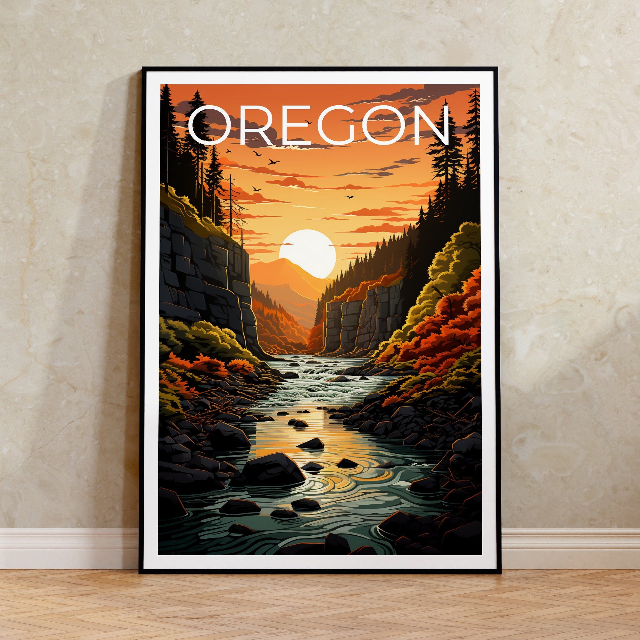 Oregon Travel Poster, Trees Wall Art, Forest Print, Nature Poster ...