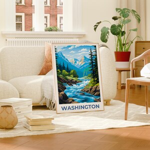 Washington State Poster, Cascades Travel Print, Forest Art, Washington ...