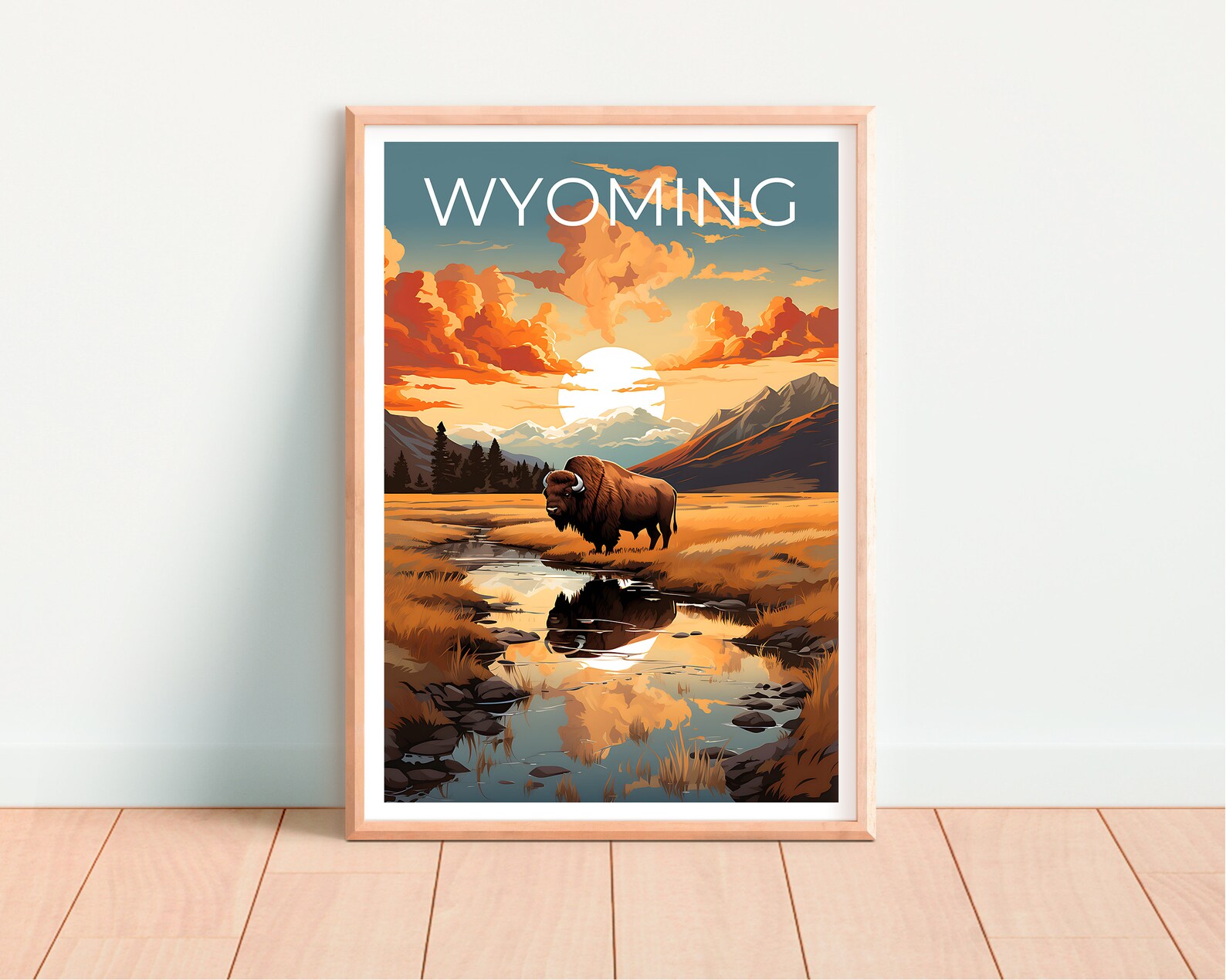 Wyoming Poster, Bison Print, Bison Art, Bison Print, Wyoming Travel ...