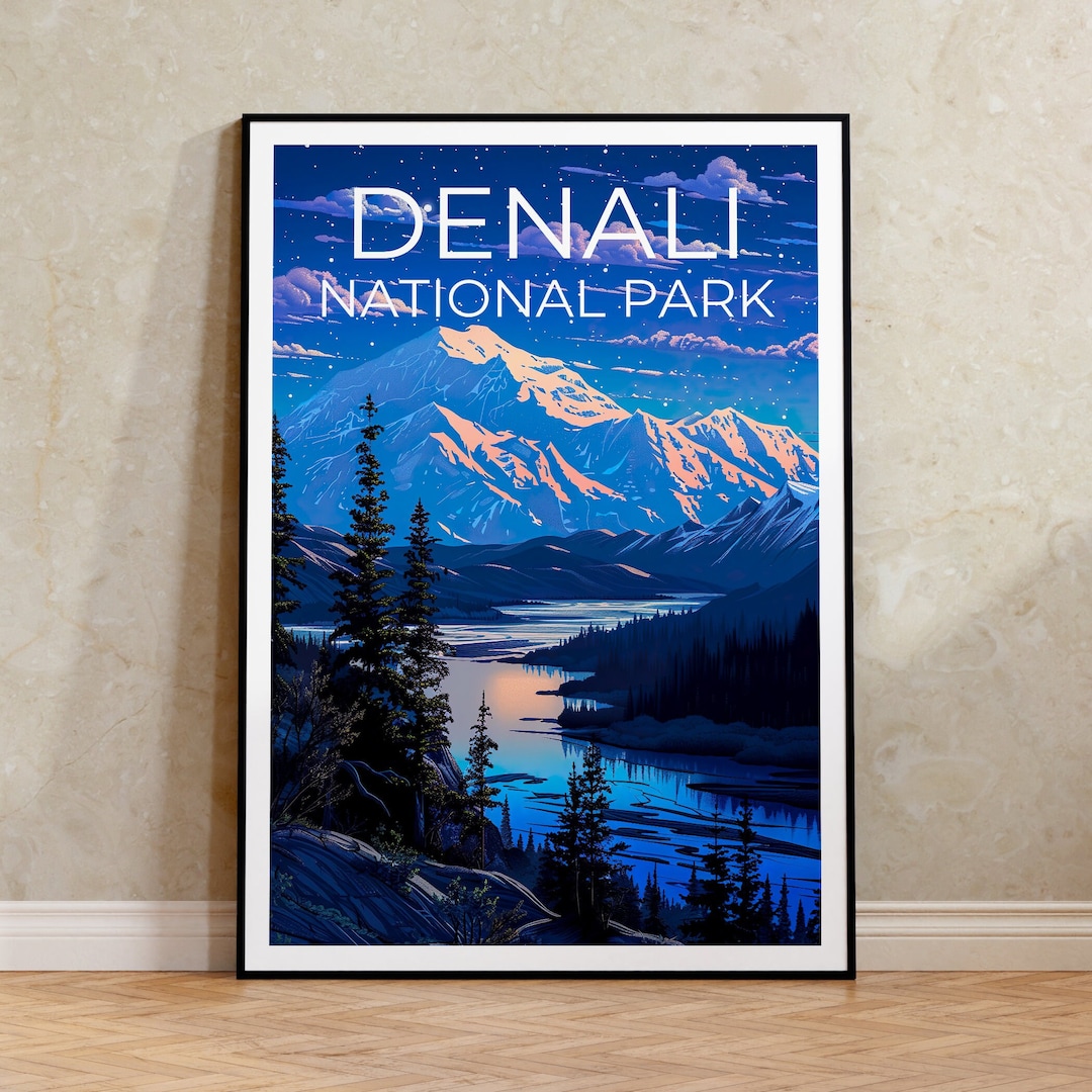 Denali Travel Poster, Alaska Wall Art, Alaska Print, Denali Poster ...