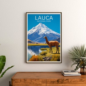 Lauca Travel Poster, Chile Wall Art, Chile Print, Lauca Poster, Llama ...