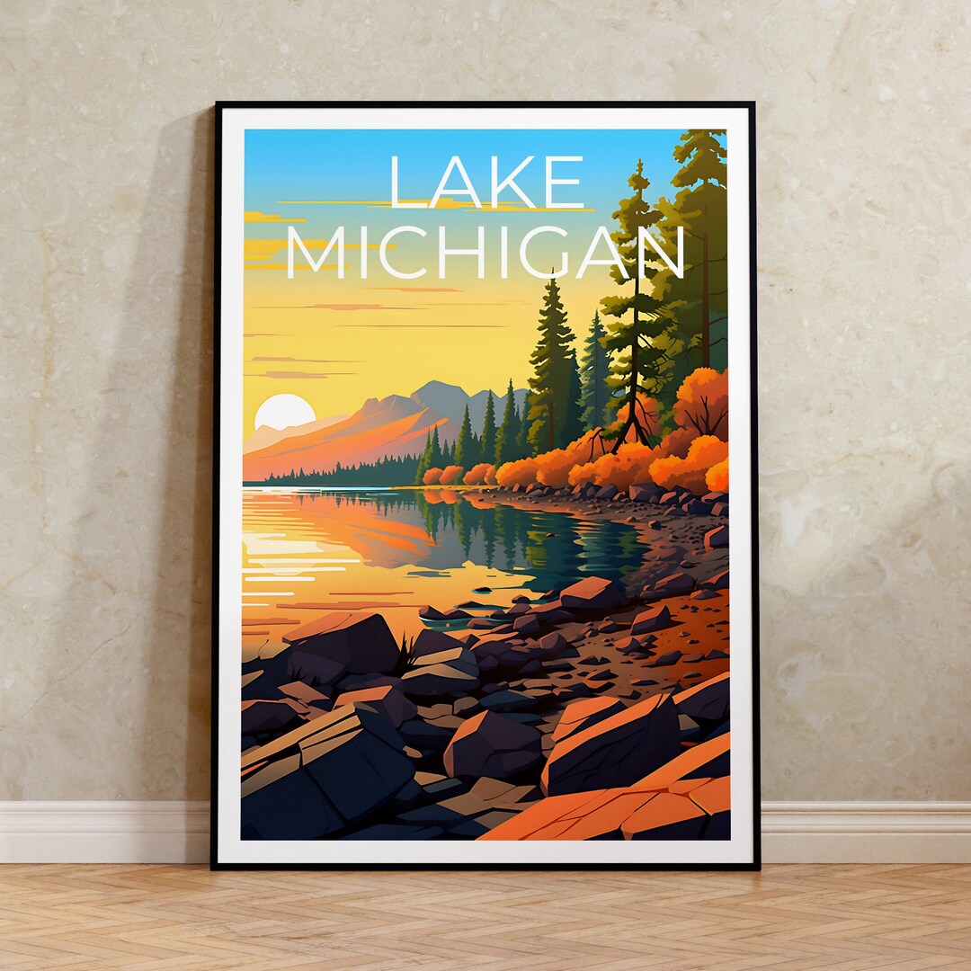 Lake Michigan Travel Poster, Michigan Wall Art, Michigan Print, Lake ...