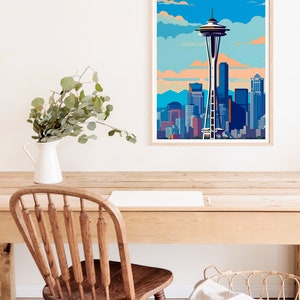 Seattle Travel Poster, Space Needle Wall Art, Seattle Skyline Print ...