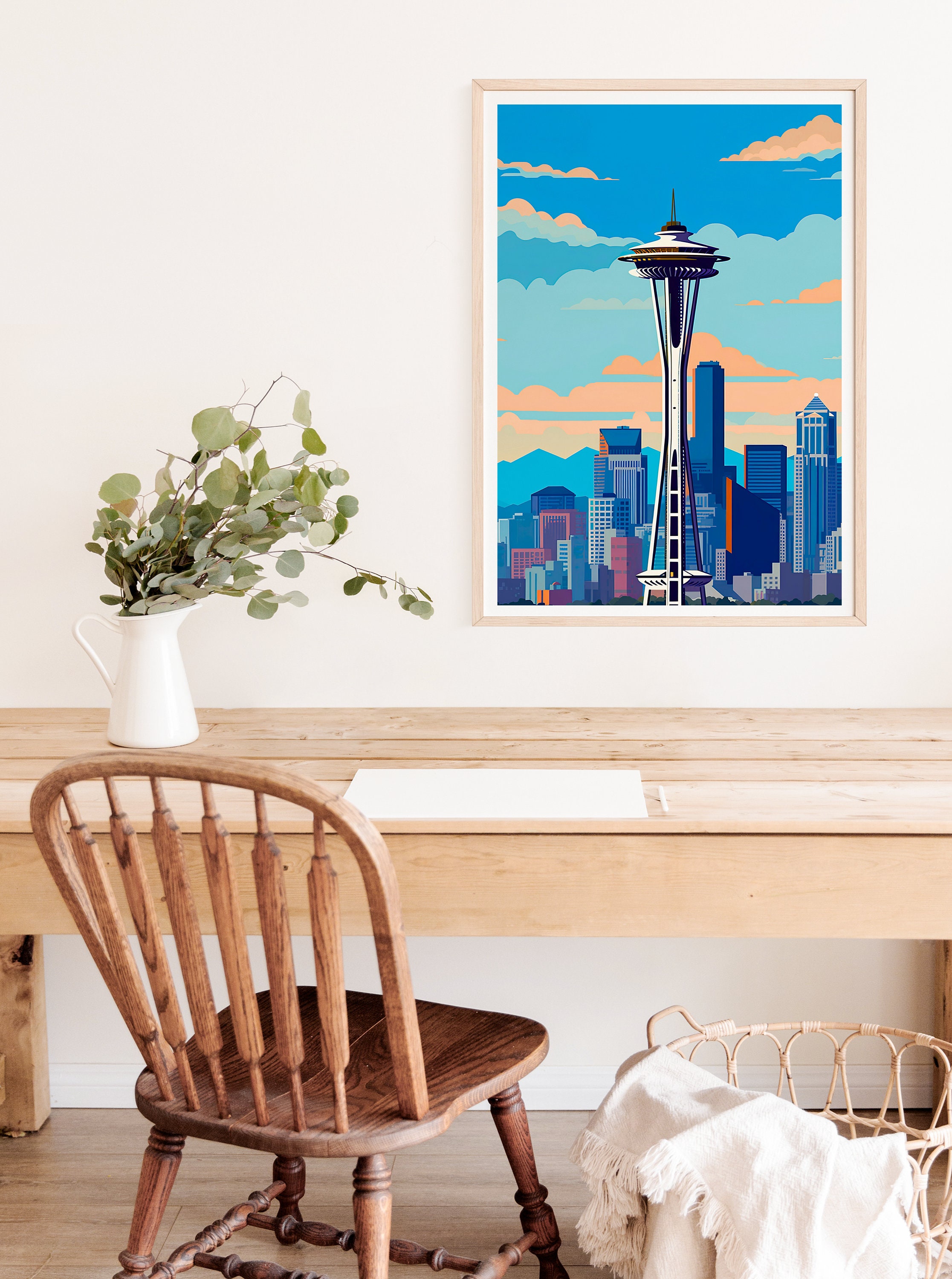 Seattle Travel Poster Space Needle Wall Art Seattle Skyline - Etsy
